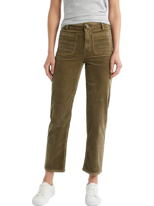 CITY BLUES Soho Patch Pocket Straight Leg Corduroy Pants - Olive