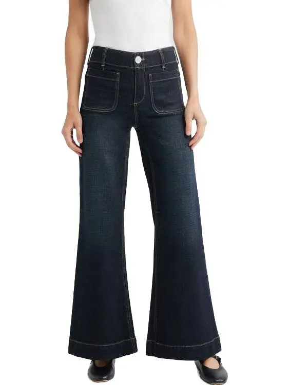 CITY BLUES Soho Patch Pocket Wide-leg Jeans - Dark Whisker Wash