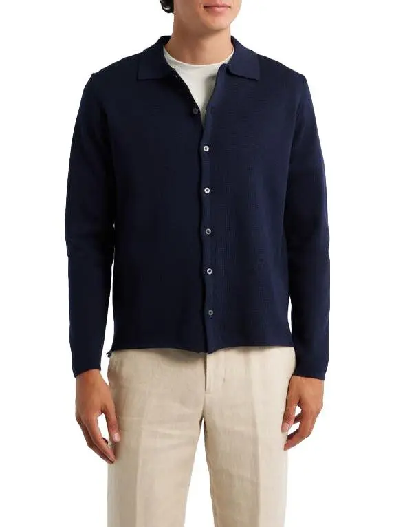 AURELIEN Slim Fit Cashwool® Knit Button-up Shirt - Navy