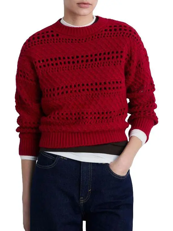 Mango Openwork Cable Knit Sweater - Red