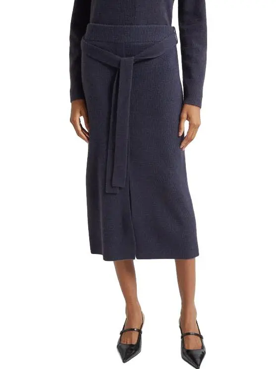 Emporio Armani Tie Waist Midi Skirt - Solid Medium Blue