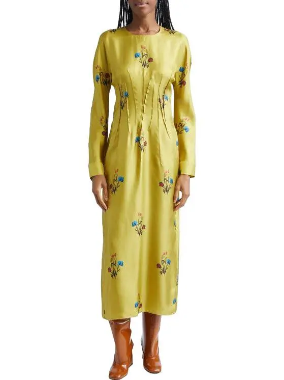 Marni Tulip Print Silk Twill Midi Dress - Citronelle