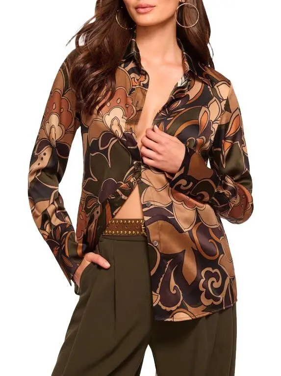 Ramy Brook Floral Silk Button-up Shirt - Boho Brown Combo