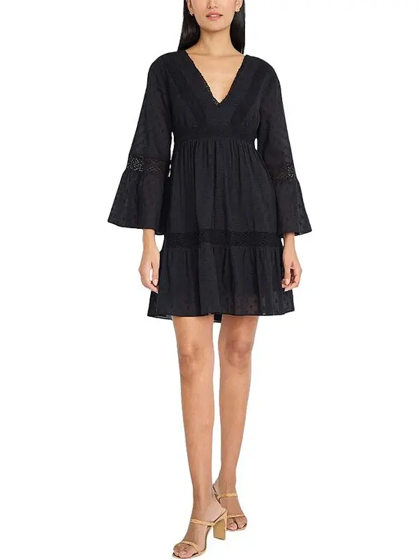 THE GOOD JOURNEY V-neck Mini Dress With Wide Sleeves - Black