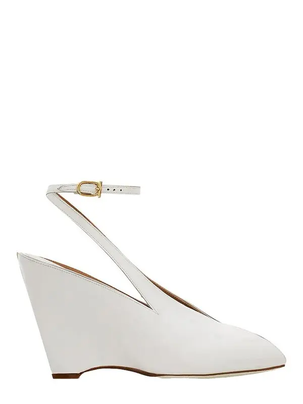 FERRAGAMO Leather Peep Toe Wedge Pumps - White
