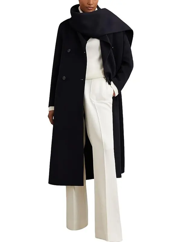 REISS Wool Blend Long Scarf Coat - Navy