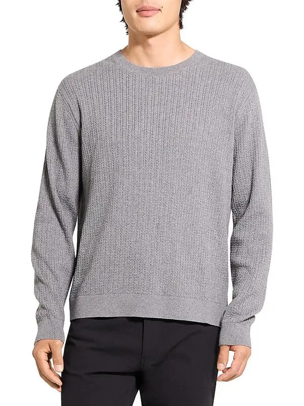 Theory Riland Cable Knit Sweater - Ash Melange