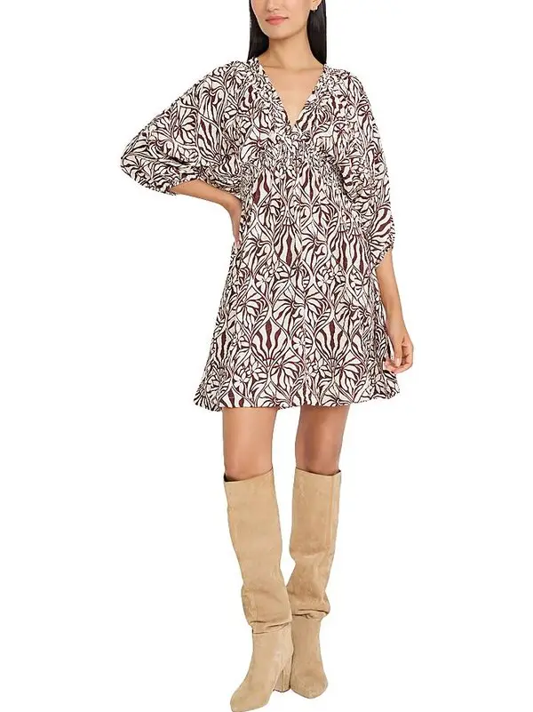 THE GOOD JOURNEY V-neck Mini Dress - Cream/ Brown
