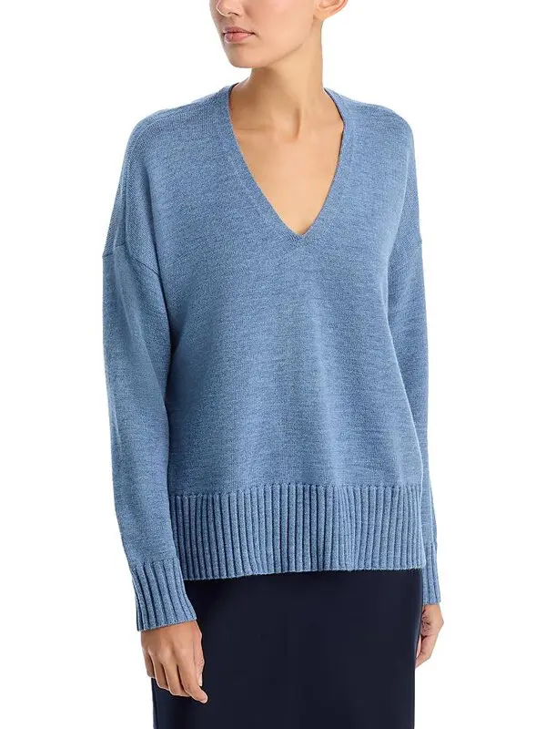 Eileen Fisher V-neck Wool Sweater - Lake