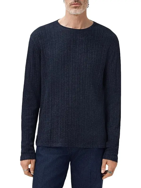 John Varvatos Fern Feeder Rib Long Sleeve Tee - Navy