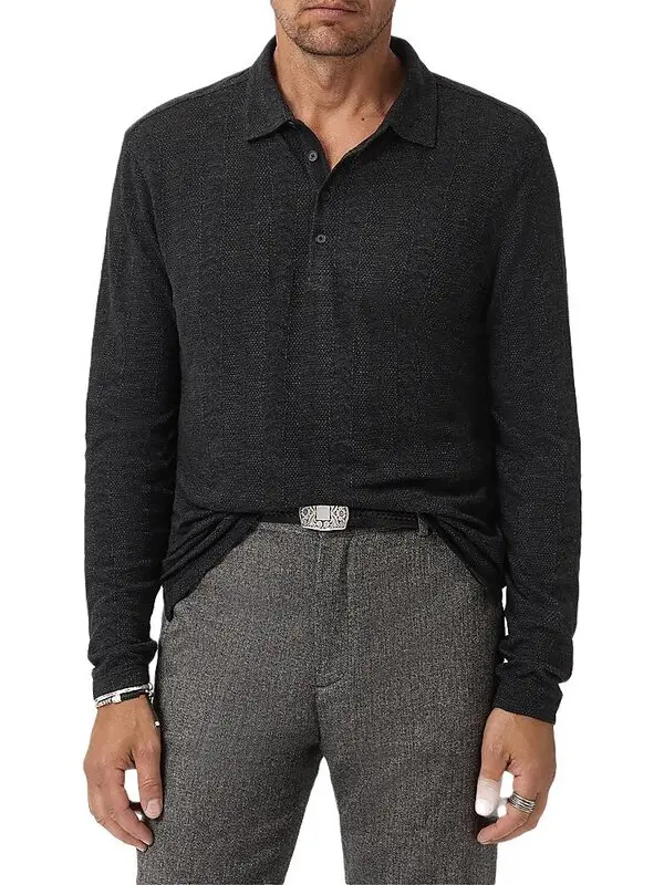 John Varvatos Jalen Jacquard Long Sleeve Polo Shirt - Black