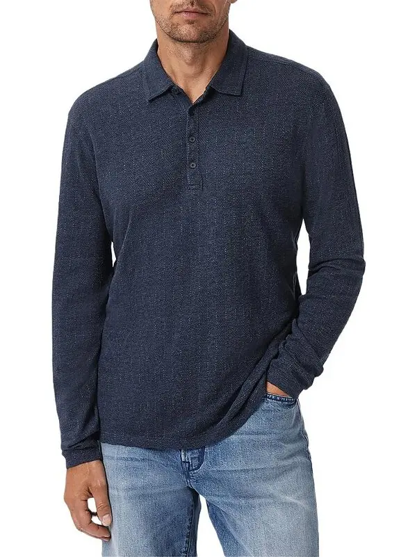 John Varvatos Jalen Jacquard Long Sleeve Polo Shirt - Navy