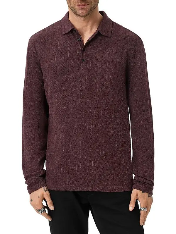 John Varvatos Jalen Jacquard Long Sleeve Polo Shirt - Plum