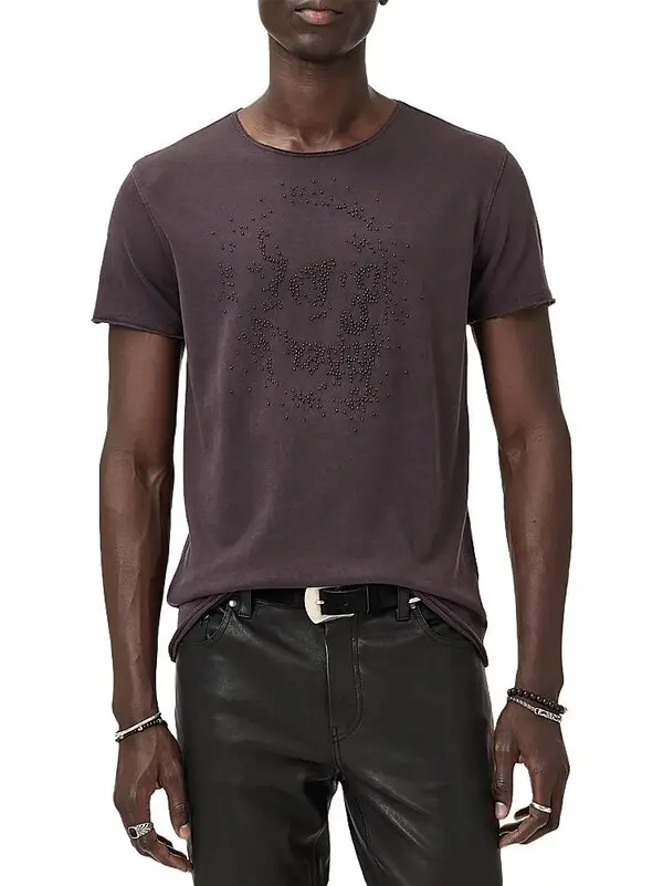 John Varvatos Raw Edge Beaded Skull Tee - Oxblood