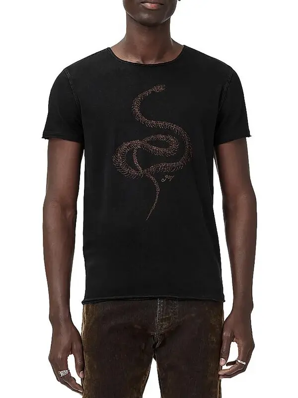 John Varvatos Raw Edge Fine Line Embroidered Tee - Black