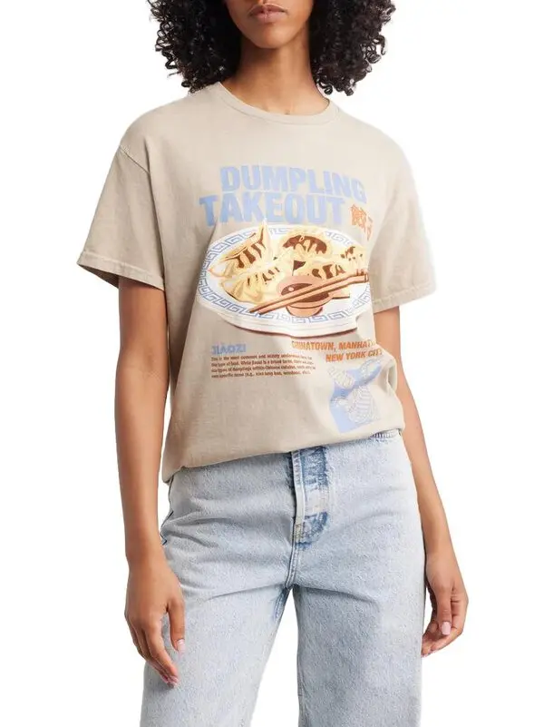 VINYL ICONS Dumpling Cotton Graphic T-shirt - Tan