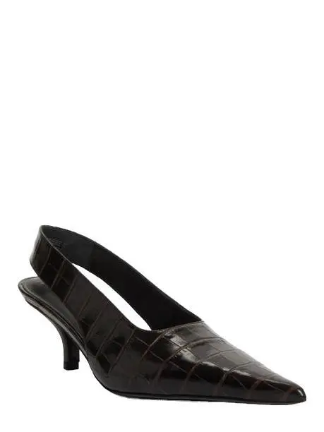 TOTEME Croc Embossed Pointed Toe Slingback Pumps - Dark Brown