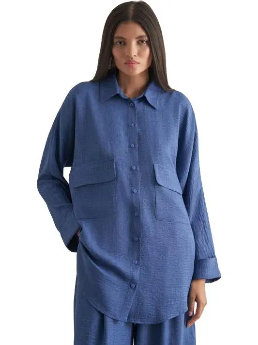 MIZALLE Linen Textured Tunic - Indigo
