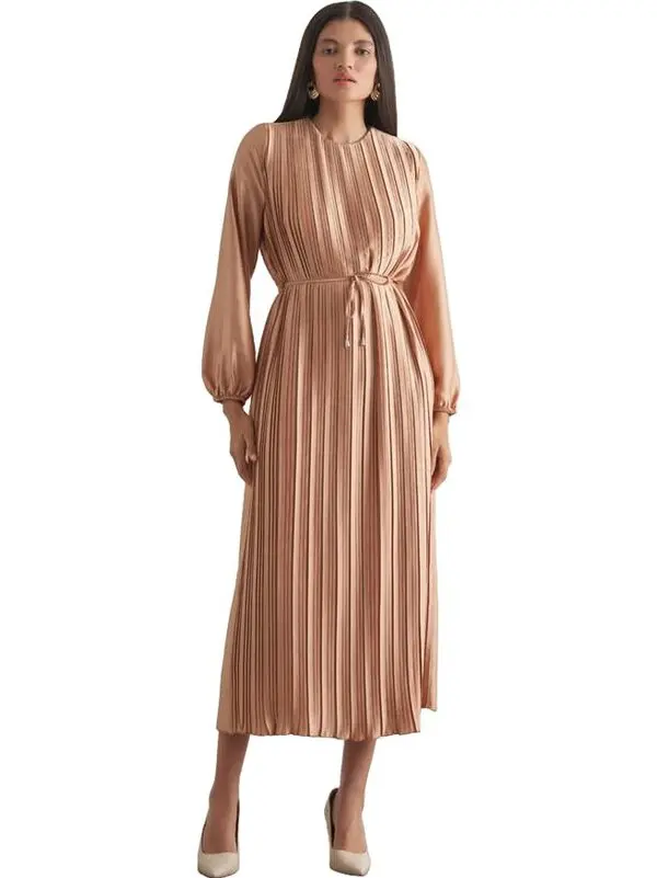 MIZALLE Pleated Maxi Dress - Beige