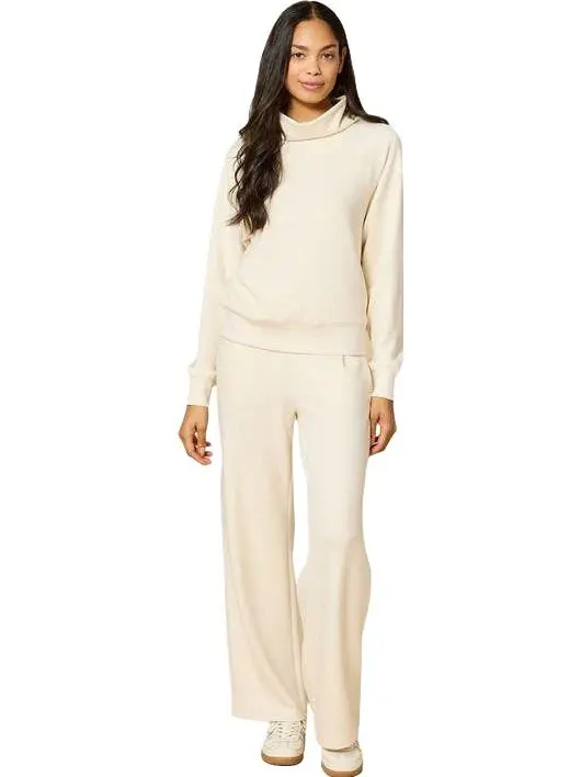 SOFTIES Athleisure Mock Neck And Pleated Pant Set - Almond