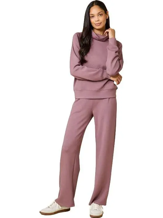 SOFTIES Athleisure Mock Neck And Pleated Pant Set - Driftwood