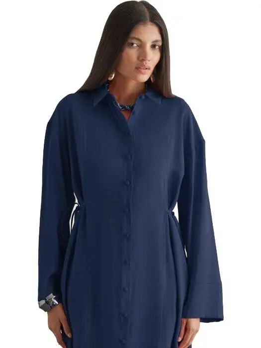 MIZALLE Side-tie Tunic - Indigo