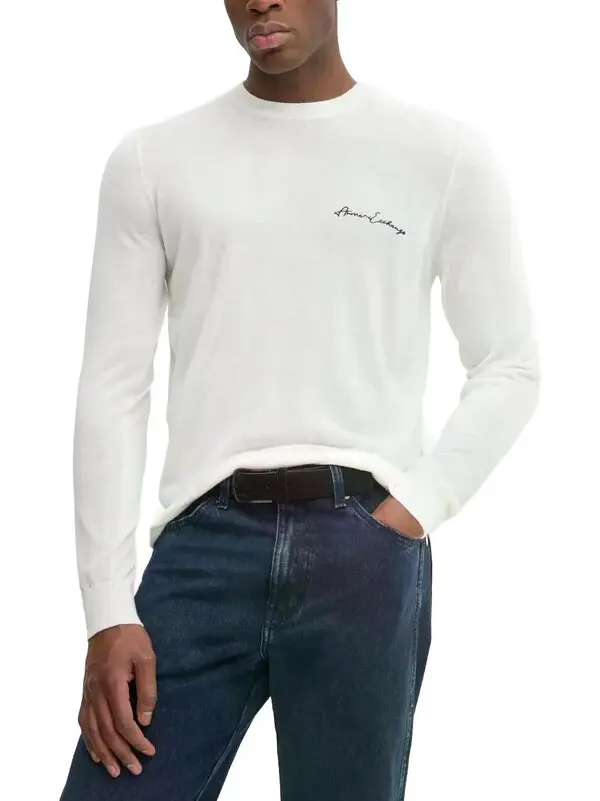 Armani Exchange Logo-embroidered Crew-neck Sweater - White
