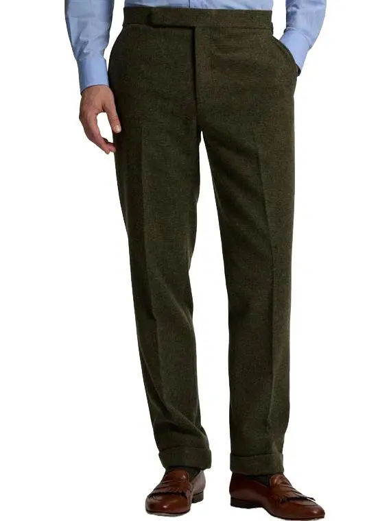 Ralph Lauren Flat Front Wool & Silk Blend Tick Weave Suit Pants - Loden Multi