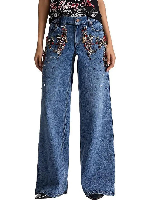 Alice + Olivia Embellished Baggy Jeans - Brooklyn Blue