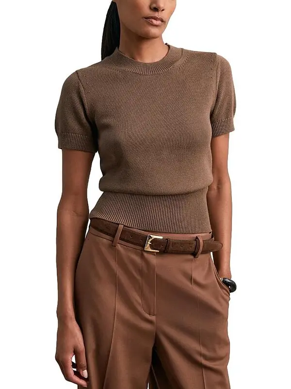 REISS Crewneck Knit Sweater - Mocha Brown