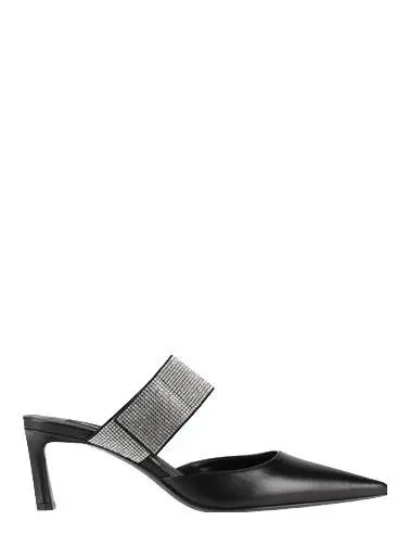 SERGIO ROSSI Leather Mules With Crystals - Black