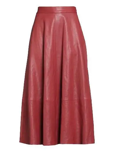Brunello Cucinelli Midi Flared Leather Skirt - Red
