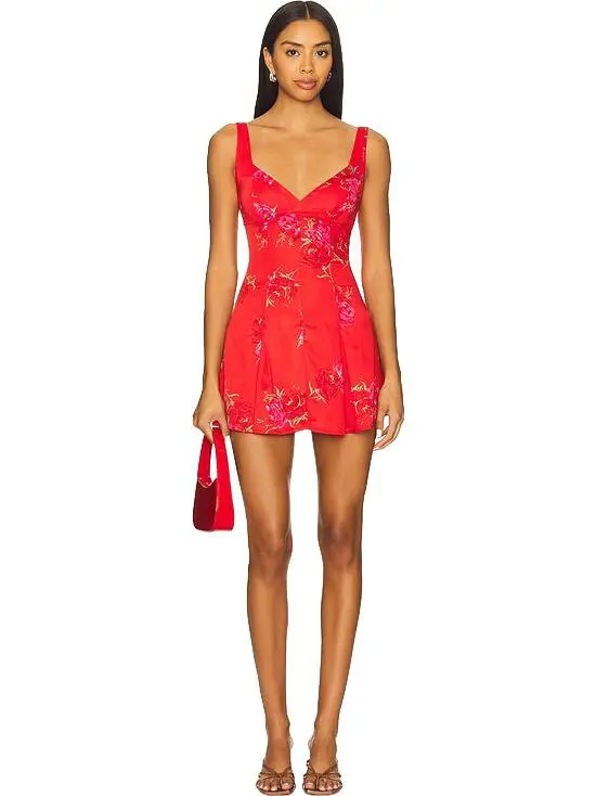 Frankies Bikinis Siren Satin Midi Dress - Red Rose Brushstroke