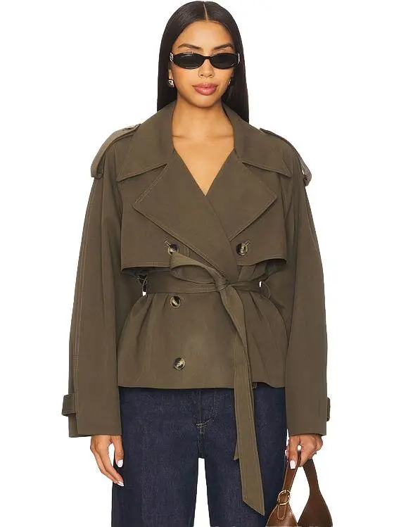 ELODIE THE LABEL Eleanor Cropped Trench Coat - Olive