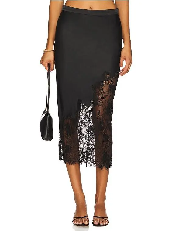 Fleur Du Mal Silk And Lace Scallop Midi Skirt - Black