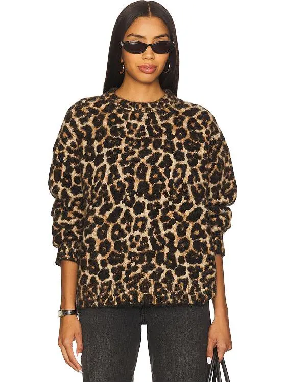 ANINE BING Sydney Crew Sweater - Black & Brown Leopard