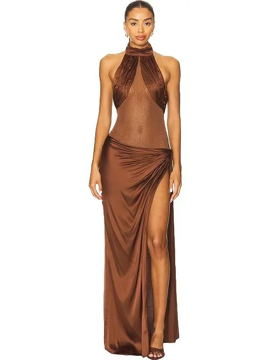 H:OURS Raine Maxi Dress - Chocolate Brown