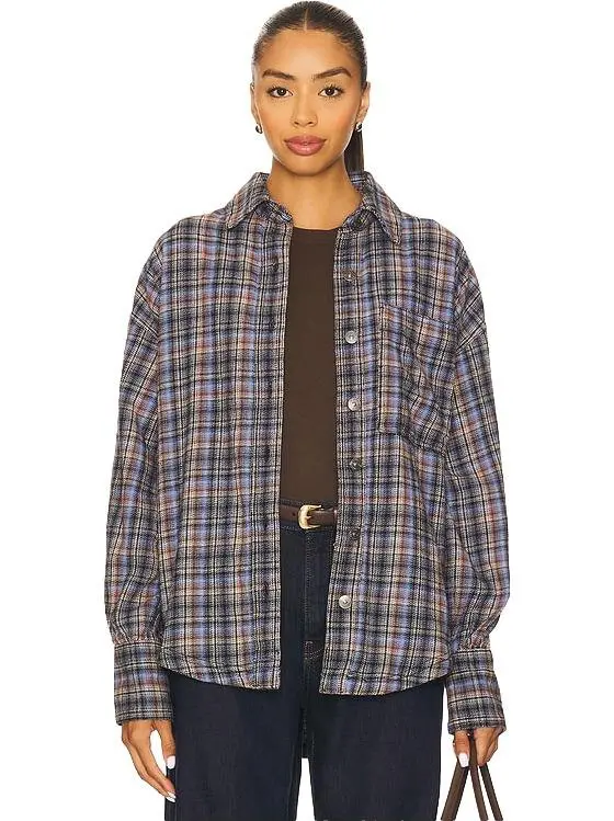 Free People Ashley Plaid Shirt - Blue Combo