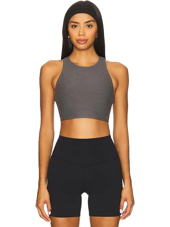 Beyond Yoga Spacedye Refocus Sports Bra In Grey - True Gray Heather