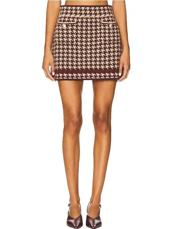 Cara Cara Lynne Mini Skirt - Houndstooth Multi Taupe