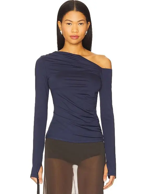 NIA Cleo One Shoulder Top - Navy