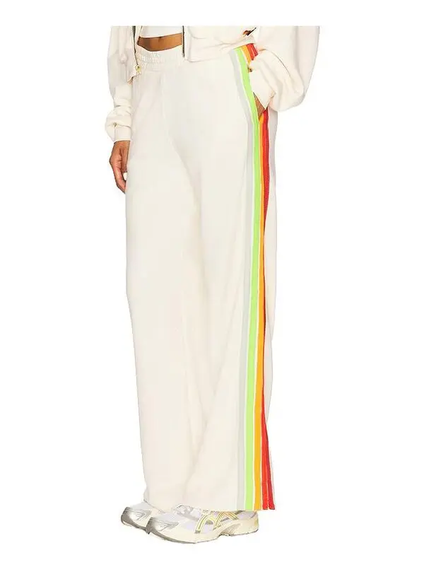 Aviator Nation 5 Stripe Wide Leg Pocket Sweatpant - Vintage White & White Neon