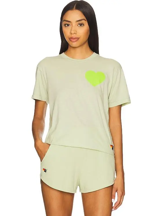 Aviator Nation Heart Print Boyfriend Tee - Lime Cream & Neon Yellow