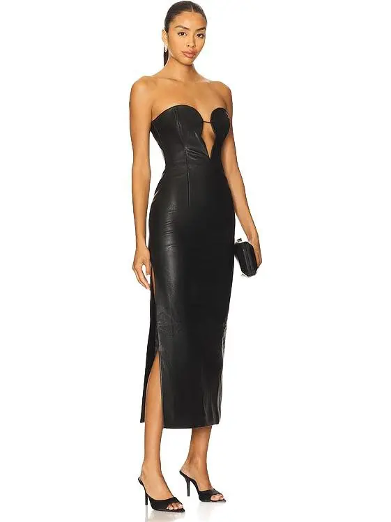 Bardot Eleni Faux Leather Midi Dress - Black