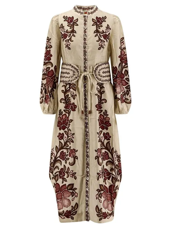 Farm Rio Renata Lyocell Long Dress - Beige