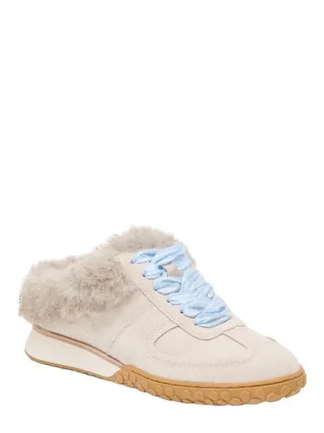 Dolce Vita Izzey Faux Fur Sneakers - Light Taupe Suede
