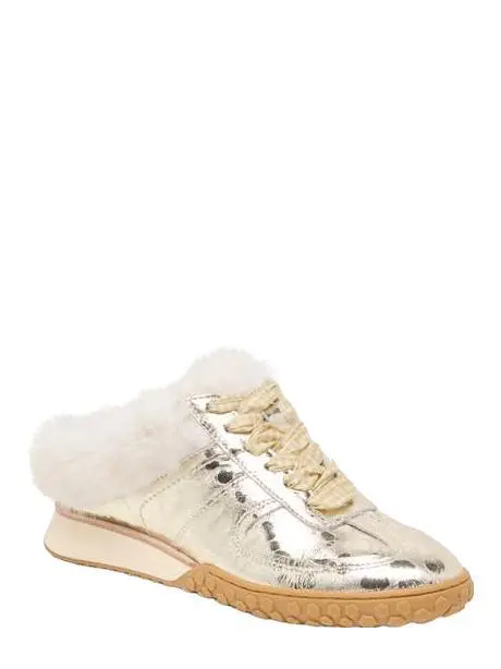 Dolce Vita Izzey Faux Fur Sneakers - Platinum Leather