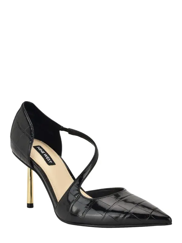Nine West Dolen Pointed Toe Pump - Black Croc Embossed
