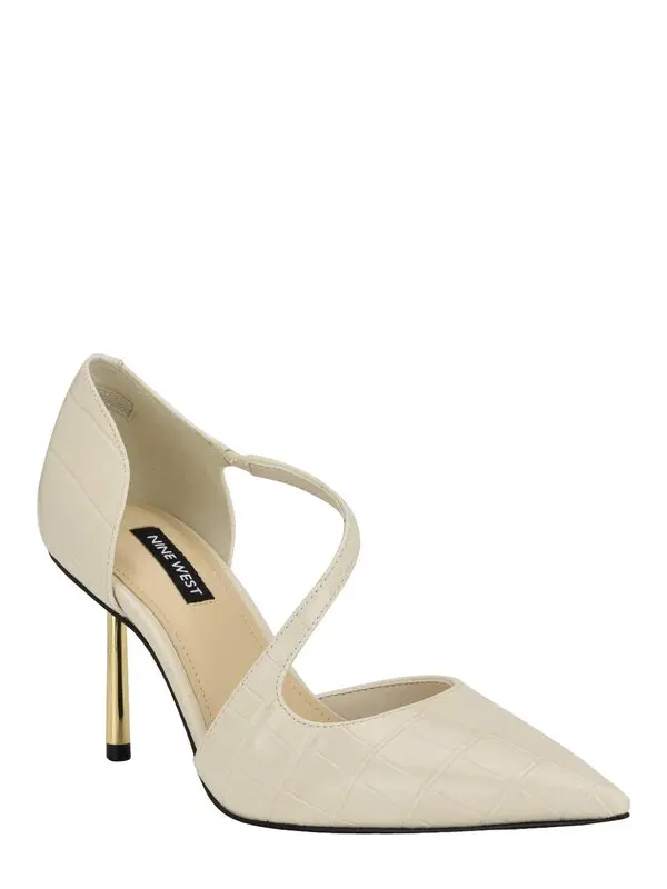 Nine West Dolen Pointed Toe Pump - Ivory Croc Embossed