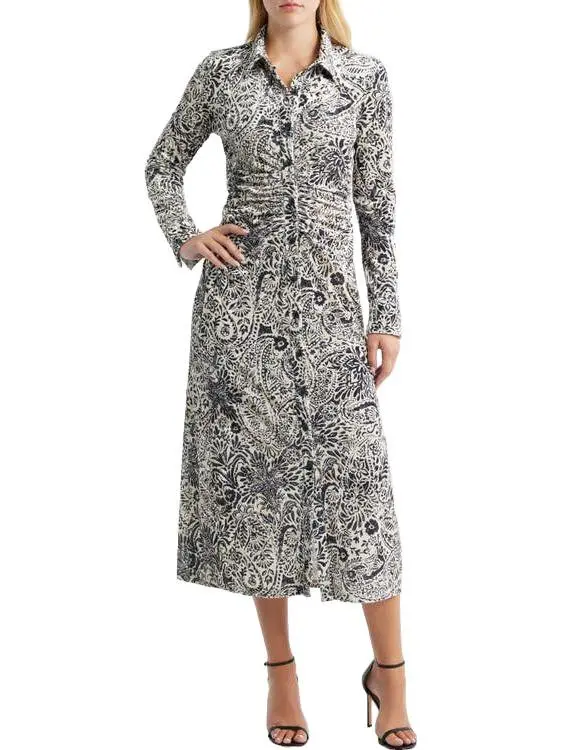 Julia Jordan Printed Velvet Shirtdress - Ivory Black